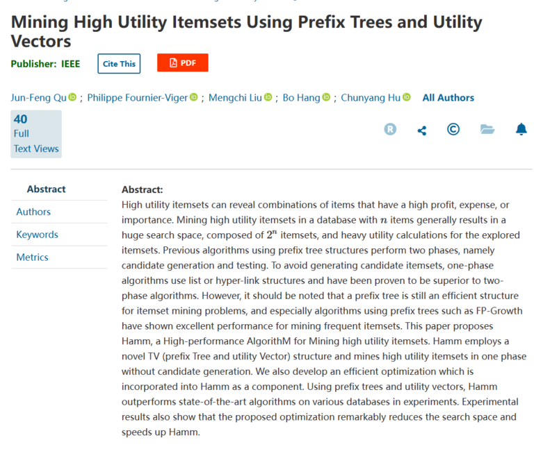 A yet more efficient high utility itemset mining algorithm (HAMM, to ...